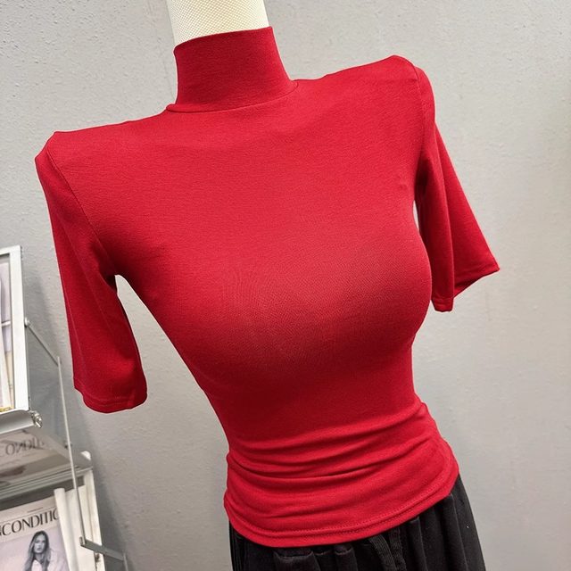 Small high -necked bottom shirt, sleeve T -shirt female spring and ...