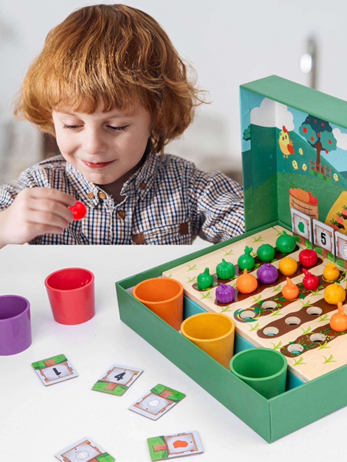 Wooden Farm Fruit & Vegetable Sorting Toy - Educational Memory Game for ...