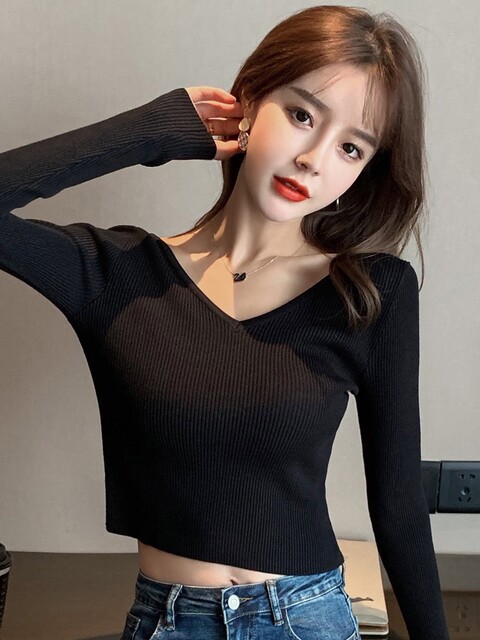High waist short navel top tight and versatile back leaky design niche ...