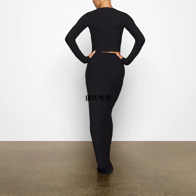 skims Kardashian original soft locke modal ribbed stretch round neck ...
