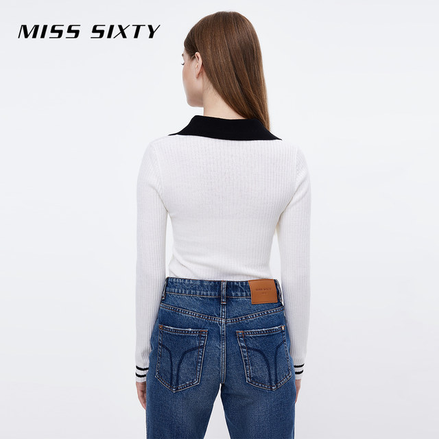 MissSixty Wool Sweater Feminine V-neck French Stripe Contrast Stretch ...