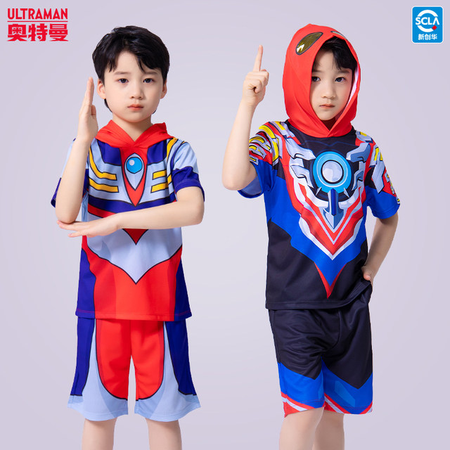 Genuine Ultraman children's clothing boys' summer hooded short-sleeved ...