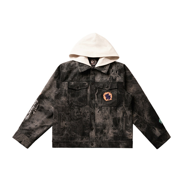 WOOKONG Wukong's new red dragon embroidered washed texture denim jacket ...