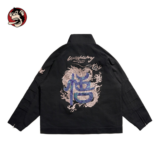 WOOKONG Wukong's new red dragon embroidery deconstruction jacket spring ...