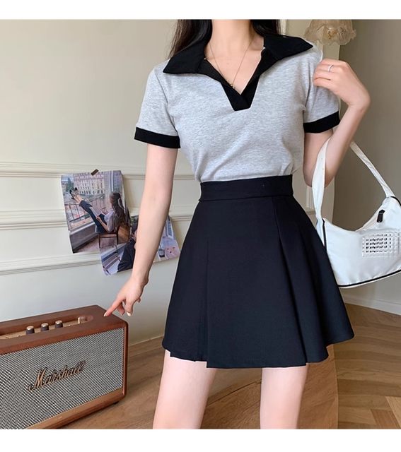 Sweet A -line pleated skirt autumn casual skirt, high waist, thin waist, anti -walking light ...