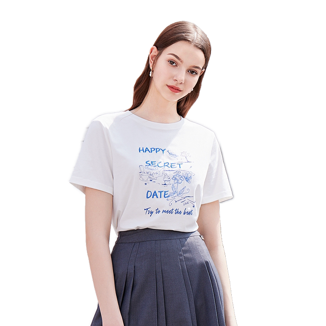 BETU Bai Tu Fun Embroidery T -shirt Female 2024 New White Loose Loose ...