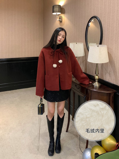 Lili Edit/Bow Double buckle Design A sense of Top Shadow Female Winter ...