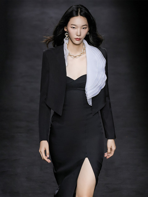 Maggie MA designer black and white patching ruffled ruffled layer ...