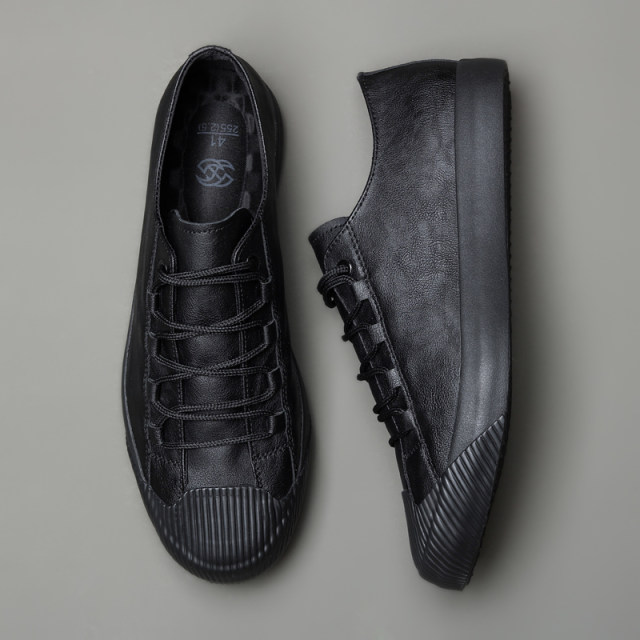 Shimbu Spring 2025 new casual men's shoes black waterproof leather ...