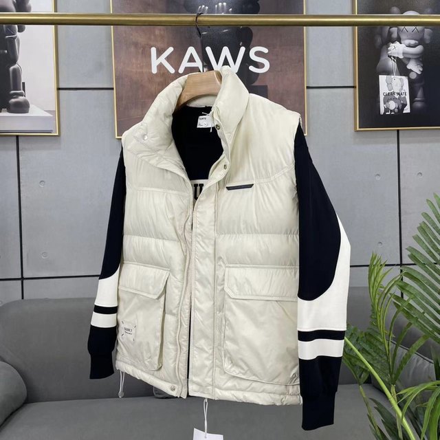 New winter down cotton vest men's trendy brand solid color workwear large pocket warm trend ...