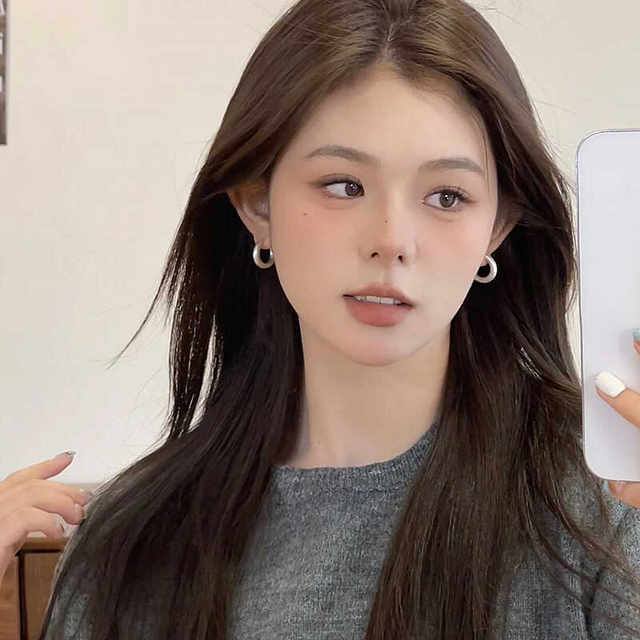 Silver brushed plain hoop earrings hoops high-end ear hoops niche ...