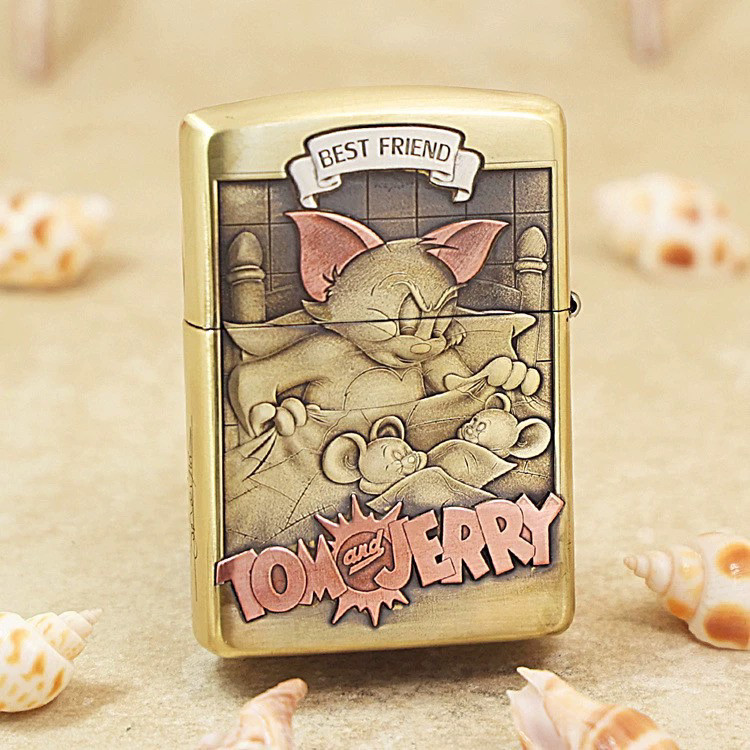 Zippo Lighter - Tom and Jerry Design, Pure Copper Antique Silver Armor ...