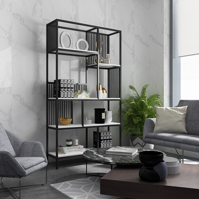 Storage rack Nordic solid wood bookshelf floor-standing marble ...