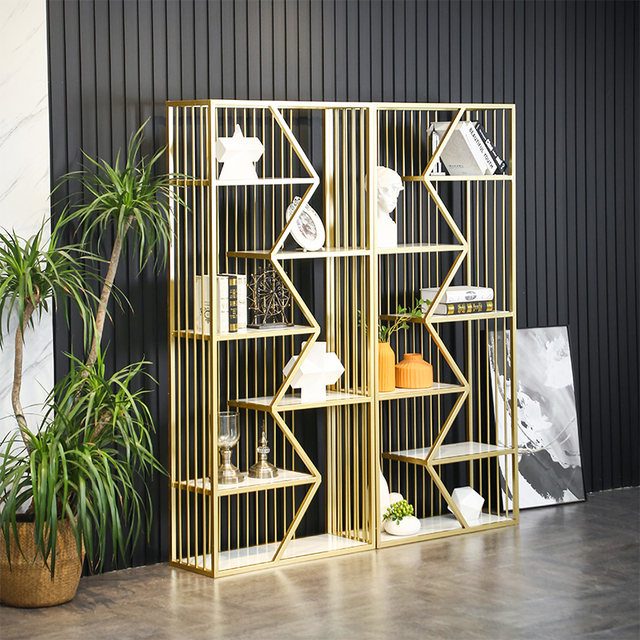 Nordic iron art storage rack bookshelf light luxury floor-standing ...