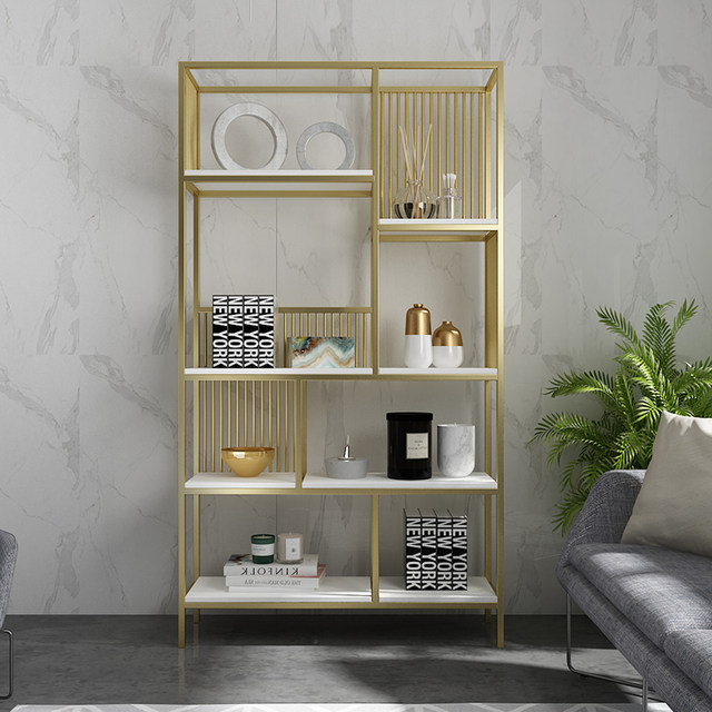 Storage rack Nordic solid wood bookshelf floor-standing marble ...