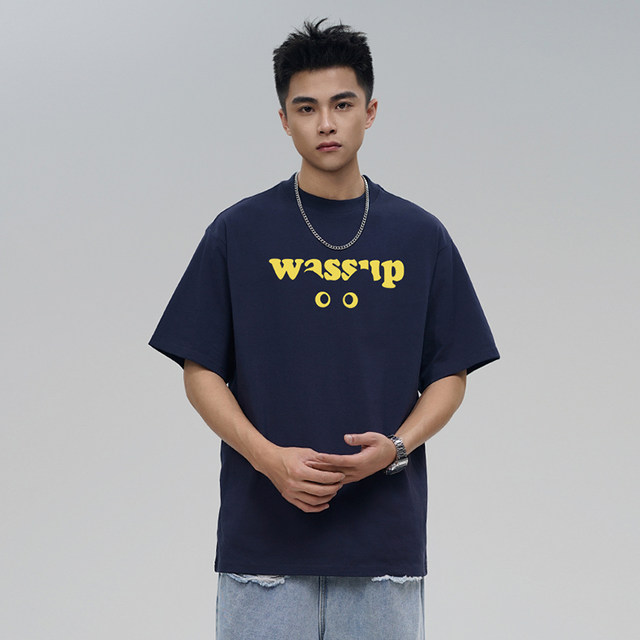 WASSUP cat eye letter trendy brand short-sleeved men's summer 2024 new ...
