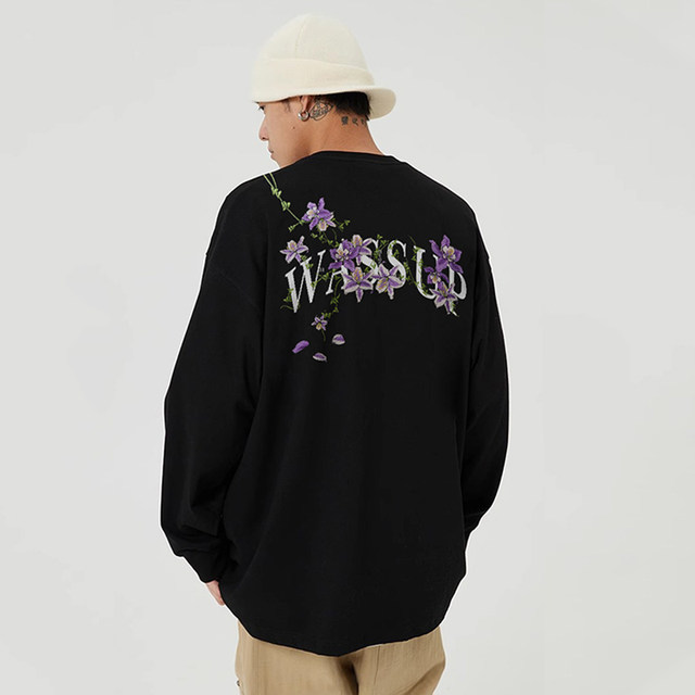 WASSUP trendy brand flower language vine American long-sleeved T-shirt ...