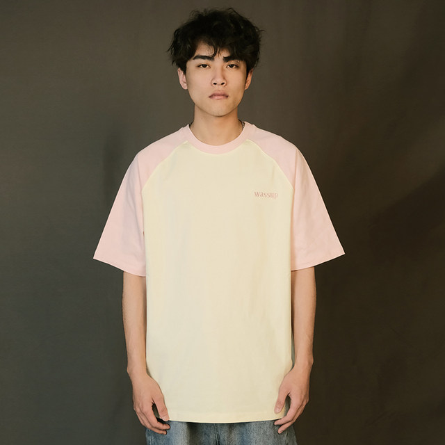WASSUPHEODS color-blocked raglan sleeve short-sleeved T-shirts for men ...