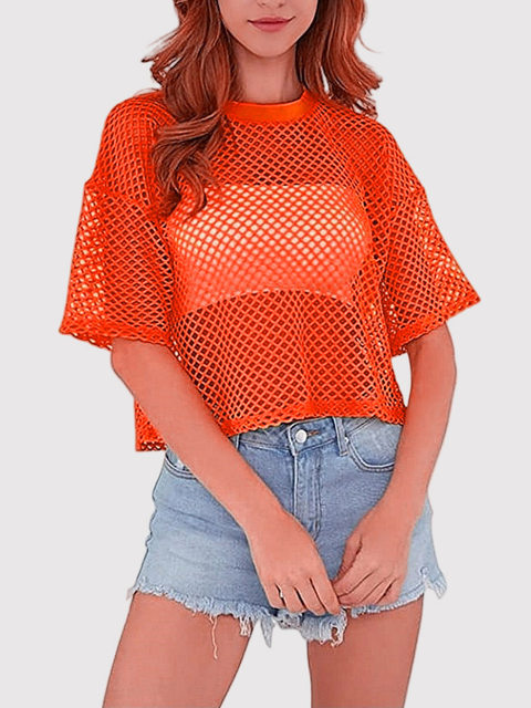 Solid color round neck mesh sports top solid color round neck mesh ...