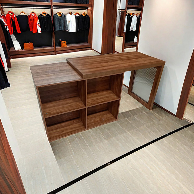 Wood grain color retractable center guide table clothing store paint ...