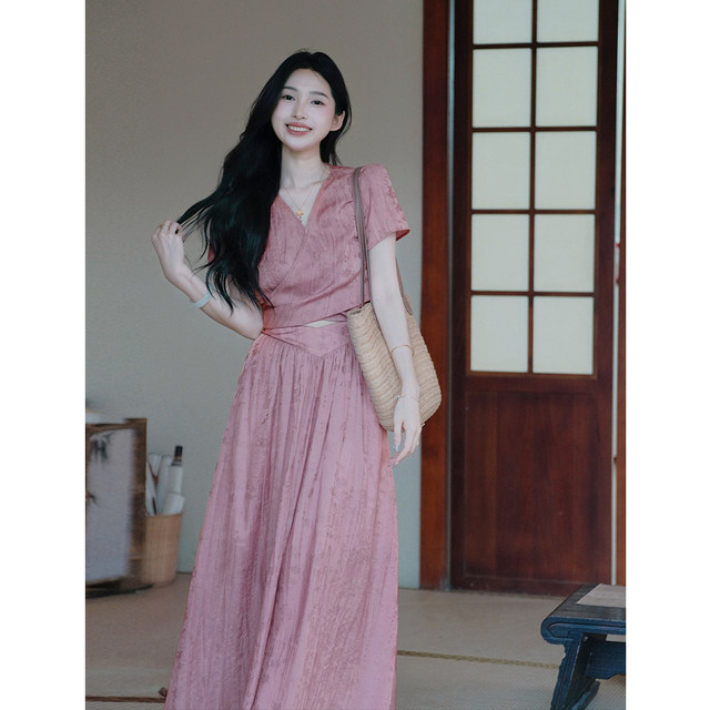 Eryang design plant dyed Chinese style new Chinese v-neck waist-closing ...