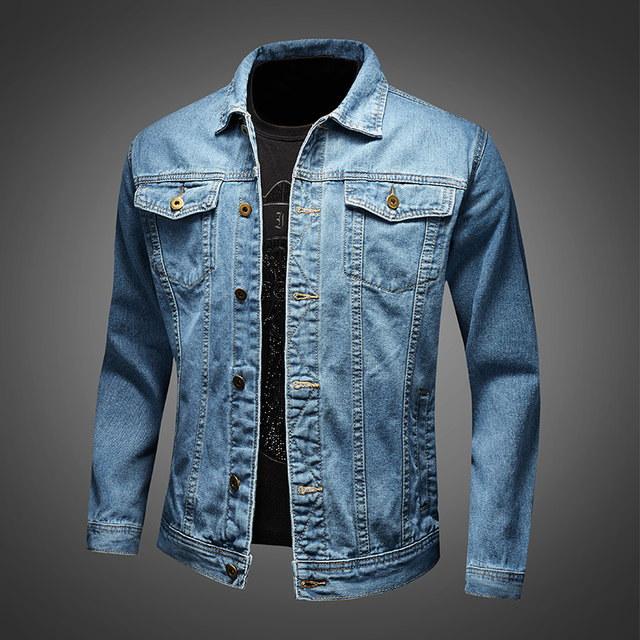 Light -colored denim jacket Men's autumn new Korean version of the ...