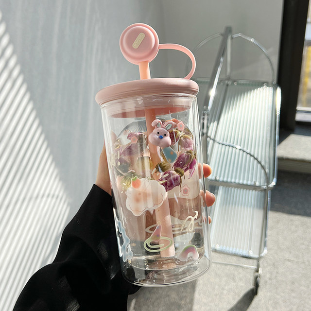 Double-layer glass cup for girls with good looks 2024 new large ...