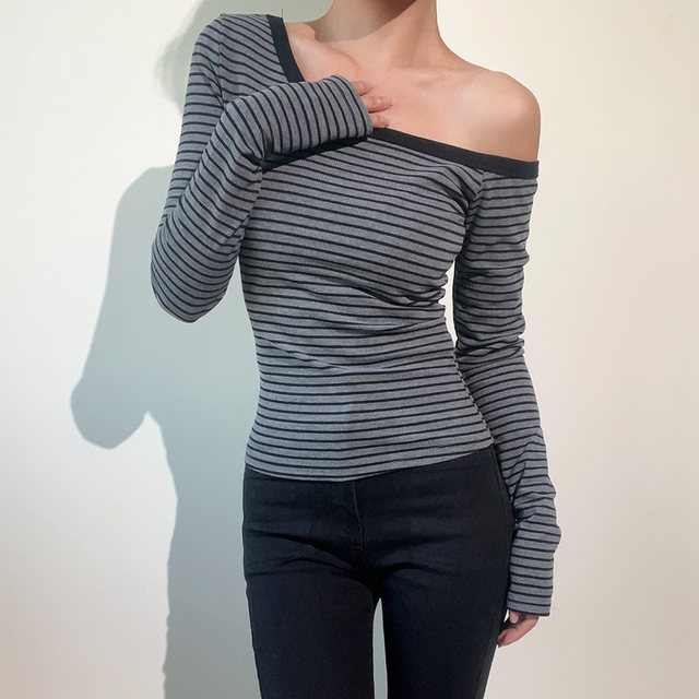 BERAN European and American sexy irregular unilateral off -shoulder retro fiber slim slim long ...