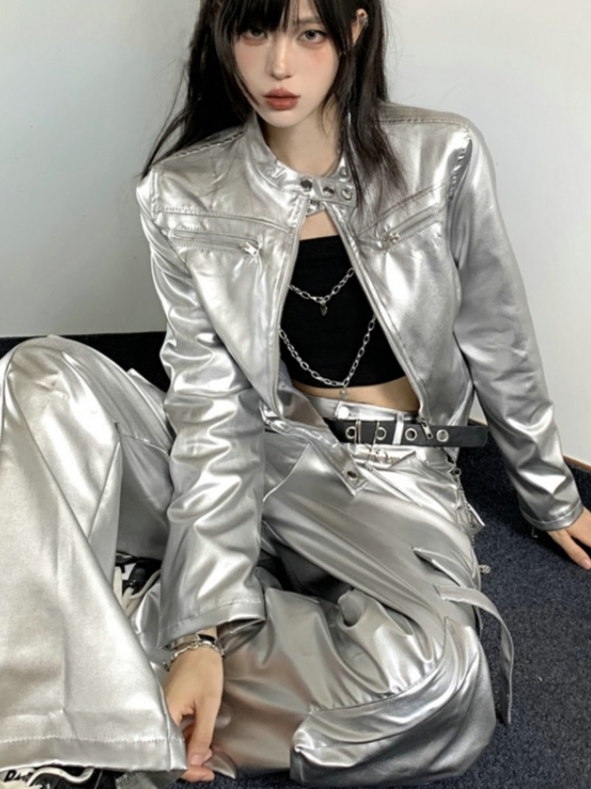 Kpop Girl Group Silver Futuristic Tech-Inspired Outfit Sexy Stage ...