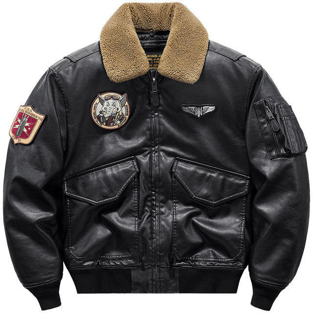 VIP winter motorcycle leather jacket, men's American retro lapel bomber ...