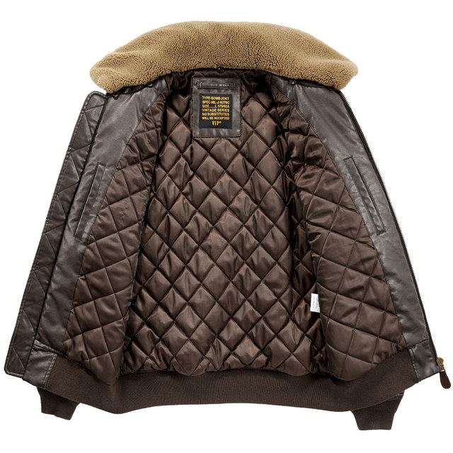 VIP winter motorcycle leather jacket, men's American retro lapel bomber ...