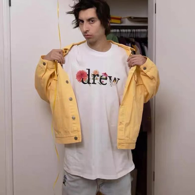 Drew letter flower short-sleeved T-shirt trendy brand European and ...