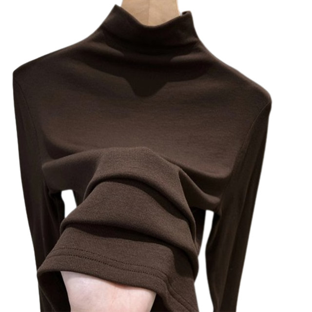 Half -high -necked bottom shirt female 2024 autumn and winter new solid ...