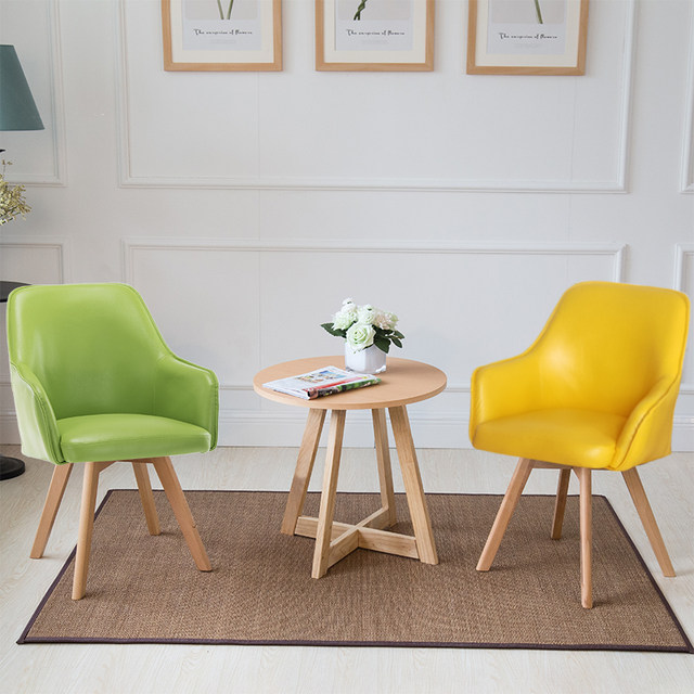 Solid wood computer chair Nordic chair stool back chair leather cushion ...