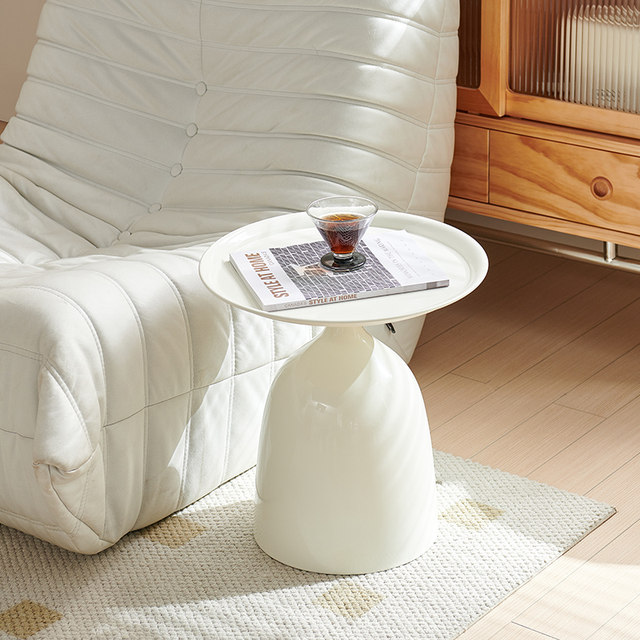 Cream style sofa side table, casual balcony small round table, simple ...