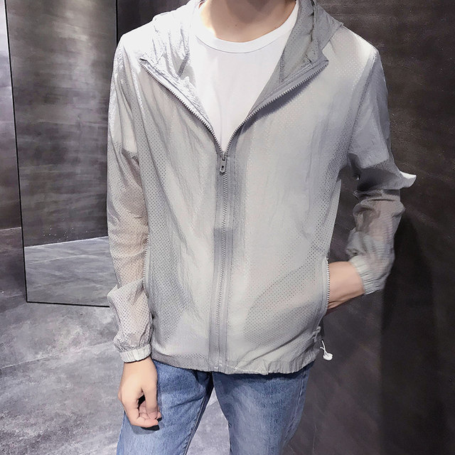 Summer mesh sunscreen men's ultra-thin hollow loose long-sleeved ice ...