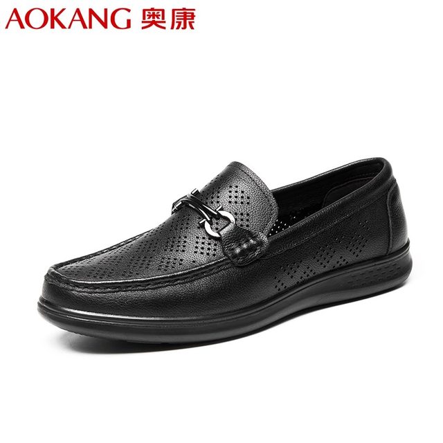 Aokang Men's Shoes Summer Breathable Hollow Leather Sandals Casual ...