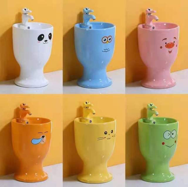 Kindergarten Children's Color Ceramic Column Basin - Cartoon Wash Basin ...