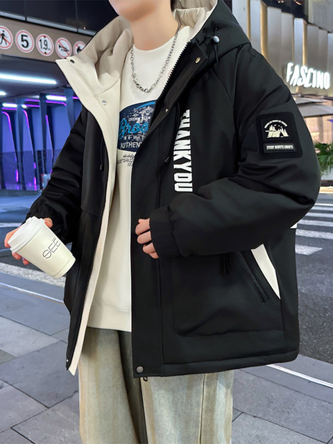 Autumn and winter jacket boys junior high school students plus velvet ...