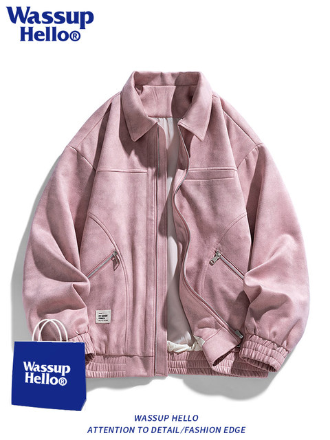 WASSUP HELLO American retro bomber jacket Spring and autumn men's suede ...