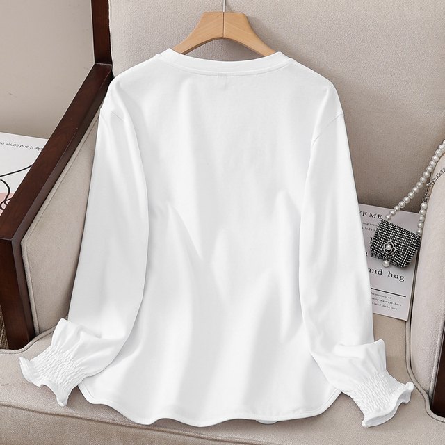 Pure cotton loose large size ruffle sleeve t-shirt sweatshirt for women spring autumn winter ...