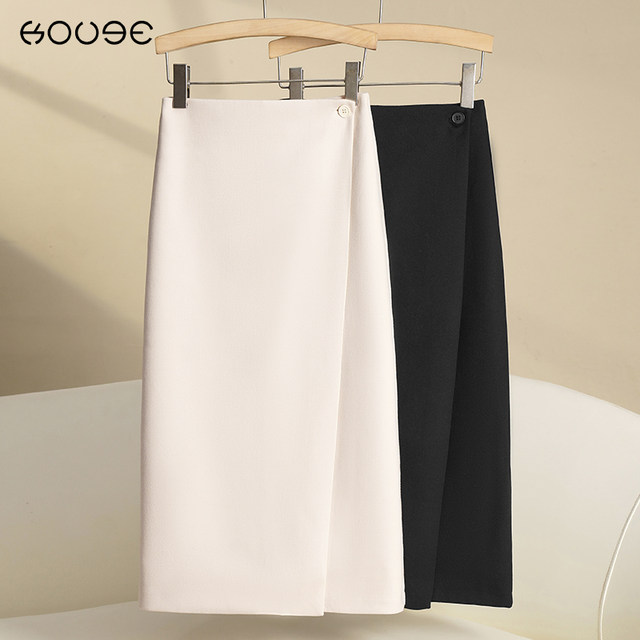 Mid-length off-white woolen skirt for women, autumn and winter one ...