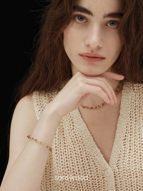 sanswood Senwu Colorful Natural Tourmaline Beaded Sterling Silver Bracelet for Women's Light ...