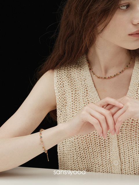 sanswood Senwu Colorful Natural Tourmaline Beaded Sterling Silver Bracelet for Women's Light ...