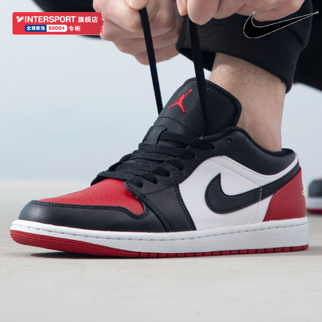 NIKE Nike AJ1 sneakers men's shoes AIR JORDAN black and red toe low-top ...