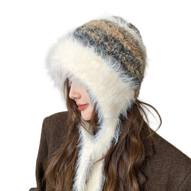 Japanese dopamine plush ear protection hat for women, warm and cold ...