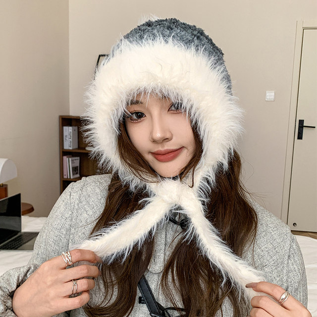 Japanese dopamine plush ear protection hat for women, warm and cold ...