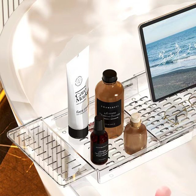 Bathroom bathroom rack retractable drain bathtub rack storage board ...