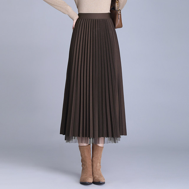 Falling a pleated skirt on both sides wearing long skirts female 2024 ...