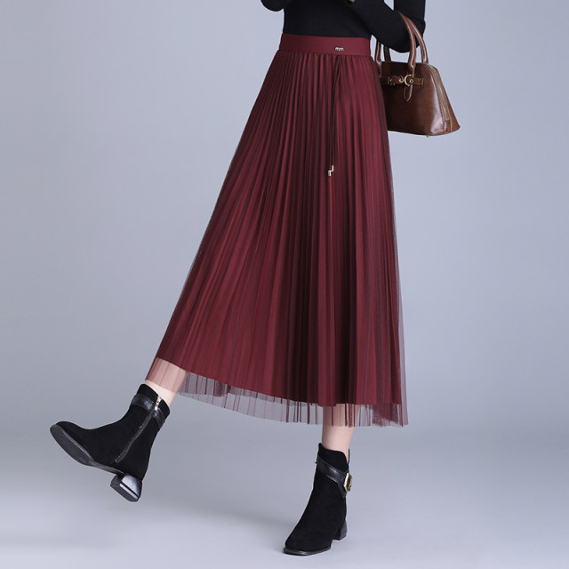 Falling a pleated skirt on both sides wearing long skirts female 2024 ...